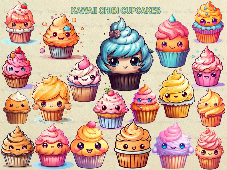 20 Cupcake Clipart PNG Transparente, Lindo Kawaii Cupcakes Digital Clip ...