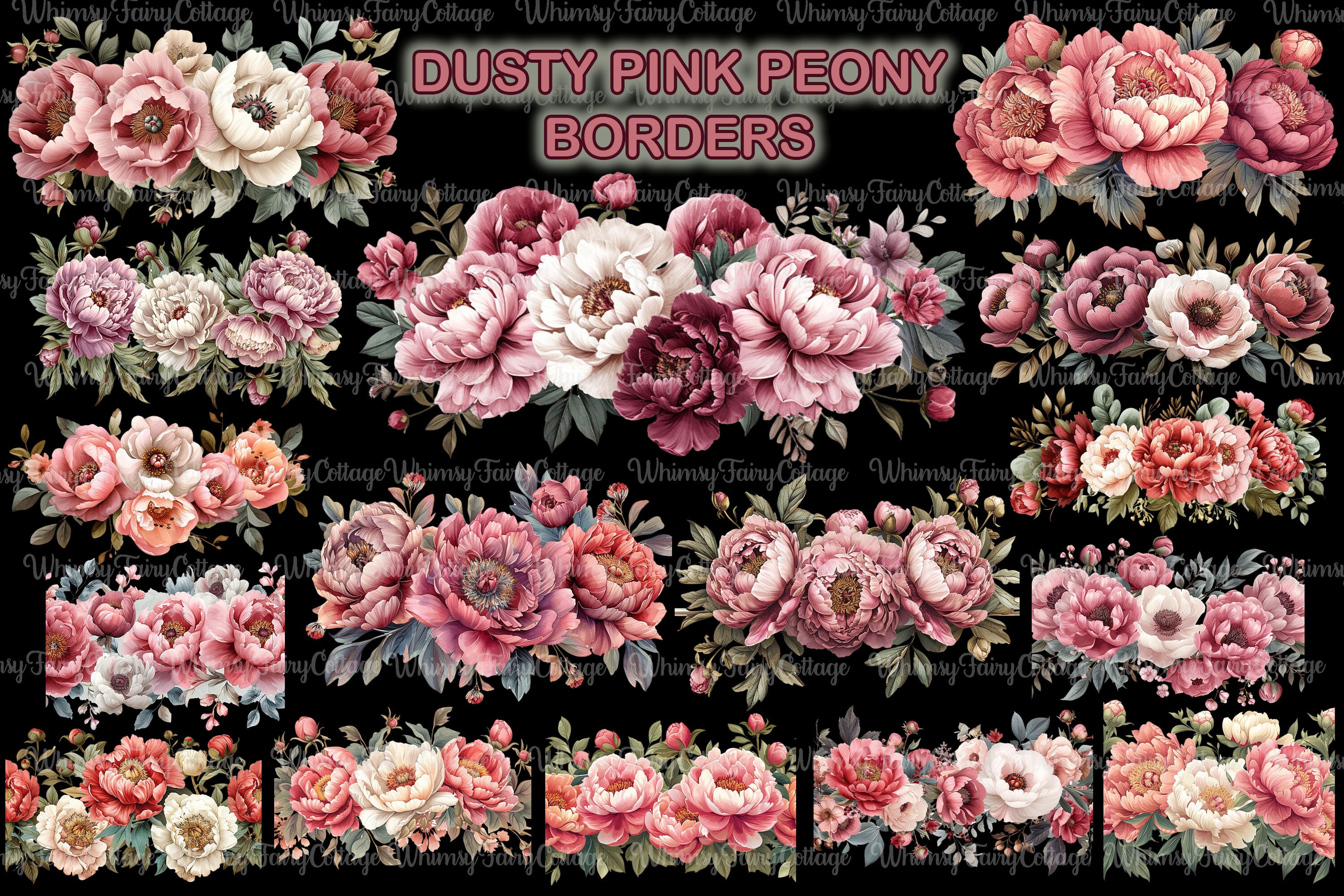 Dusky Pink Peony Border Clipart, Pink Peonies PNG Transparent, Floral ...