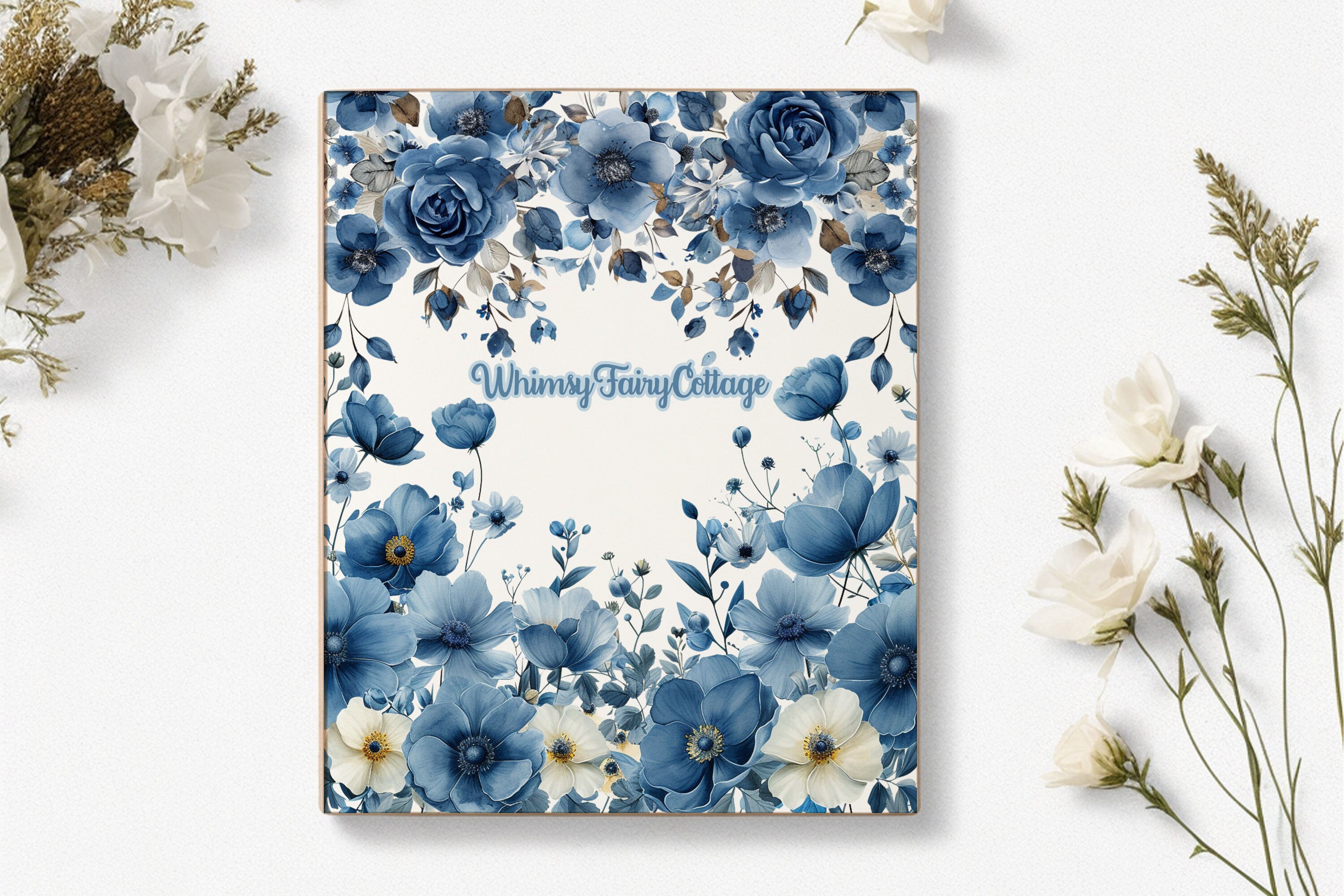 Dusky Blue Flowers Border PNG Clipart, Faded Blue Blooms Digital Clip ...