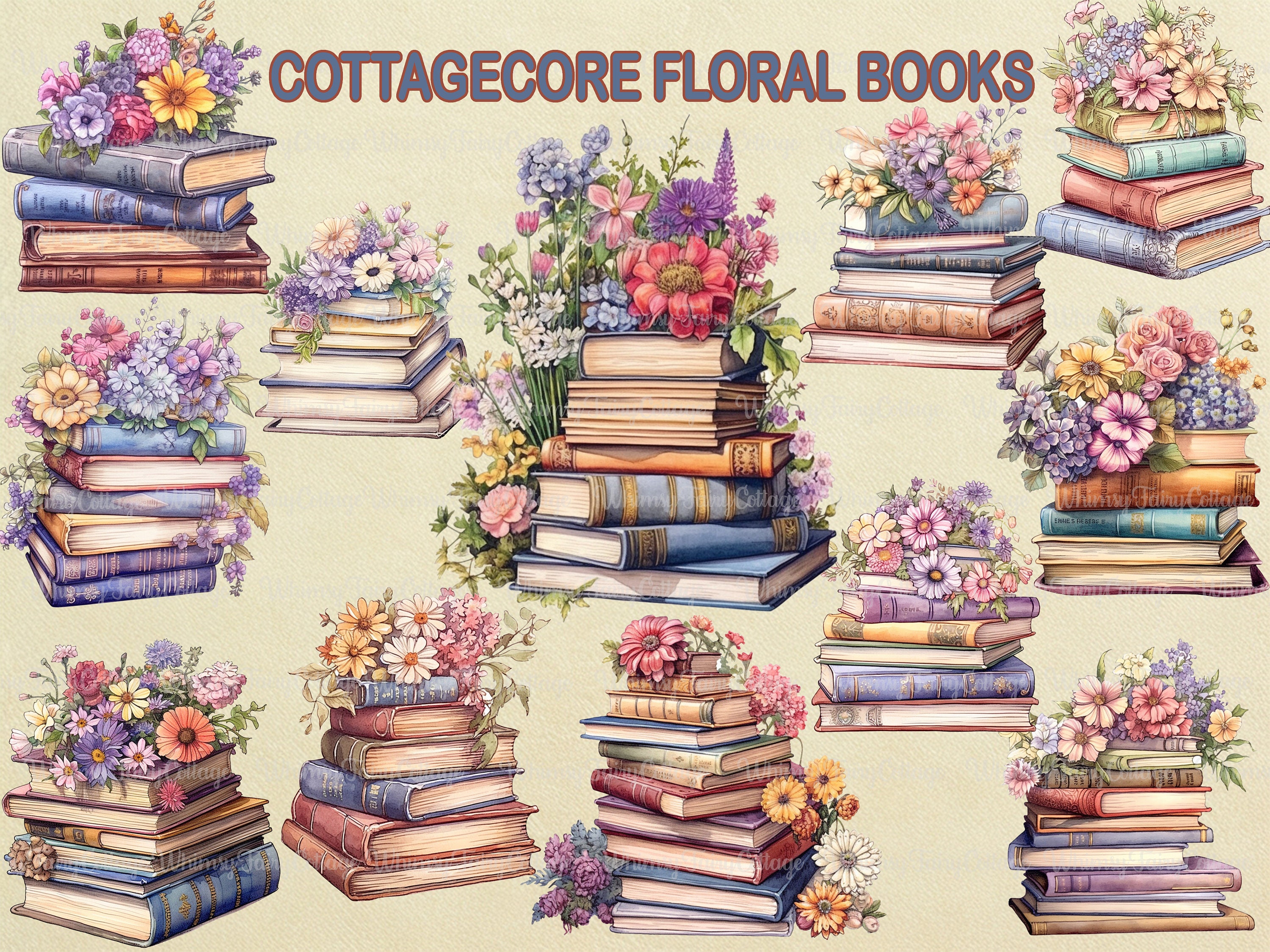 Cottagecore Book PNG Clipart, Floral Stacked Books Digital Clip Art ...