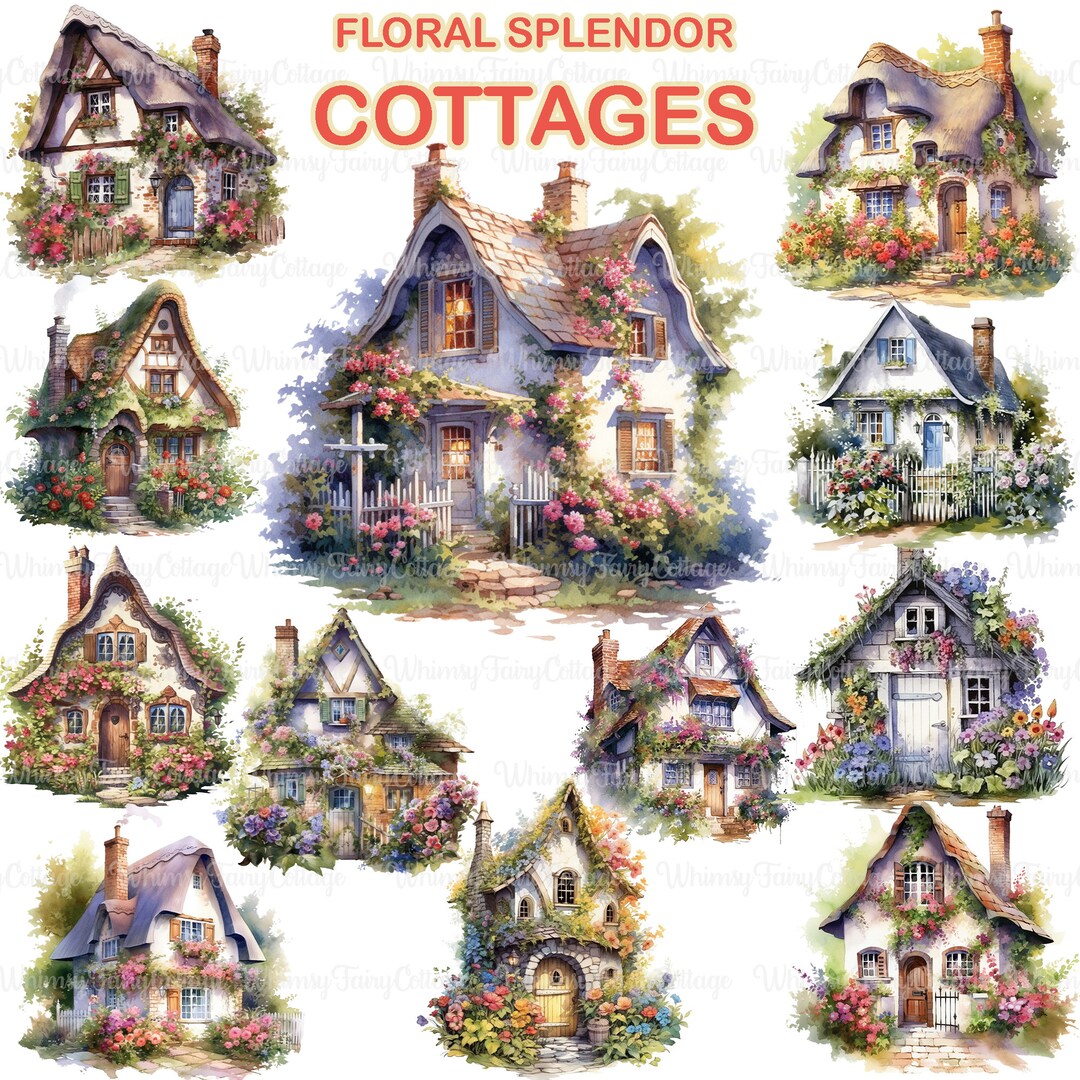 Floral Splendor Cottage Clipart PNG Transparent, Cottage-core Cottage ...