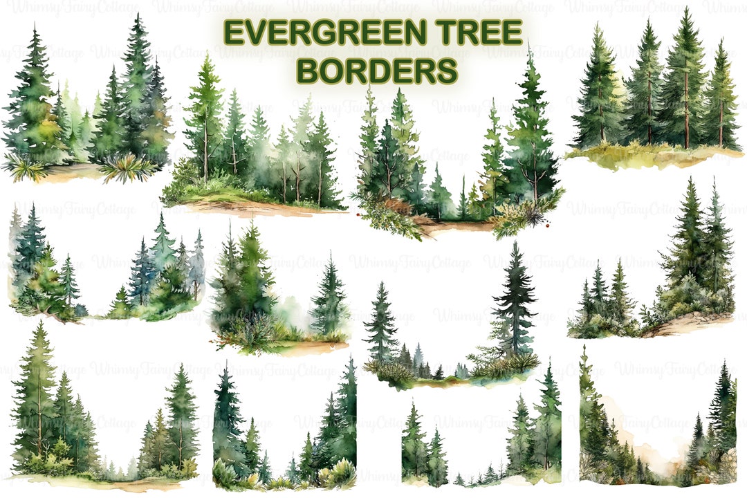 Evergreen Trees Border PNG Clipart, Greenery Border Digital Clip Art ...
