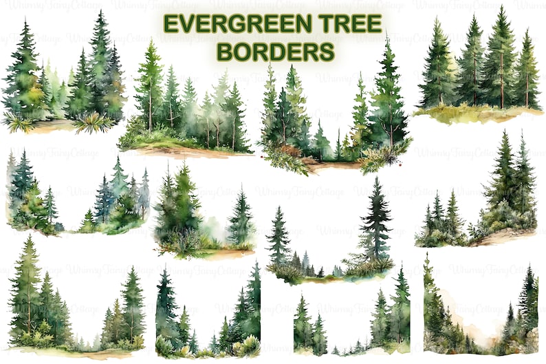 Evergreen Trees Border PNG Clipart, Greenery Border Digital Clip Art ...