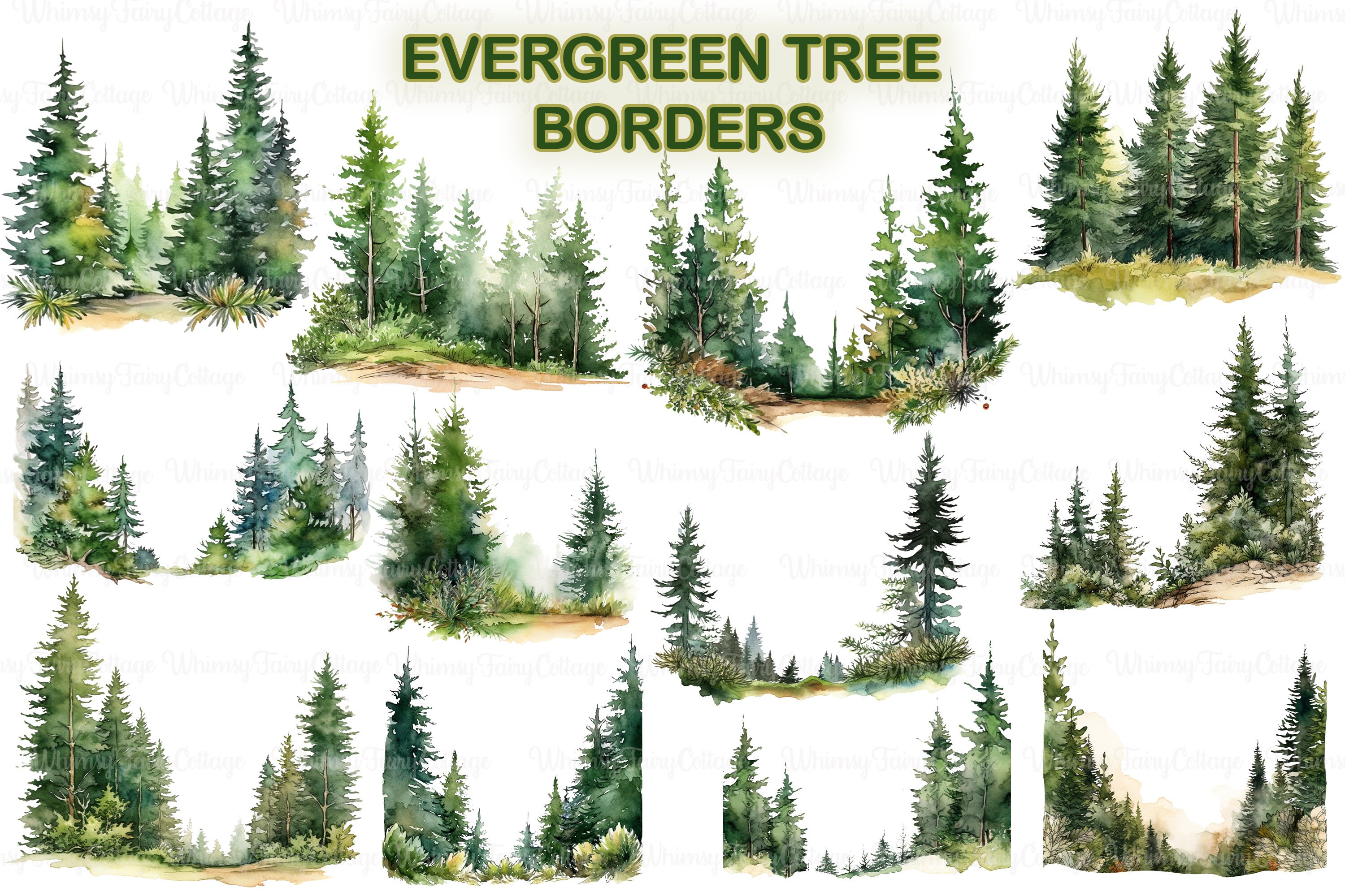 Evergreen Trees Border PNG Clipart, Greenery Border Digital Clip Art ...