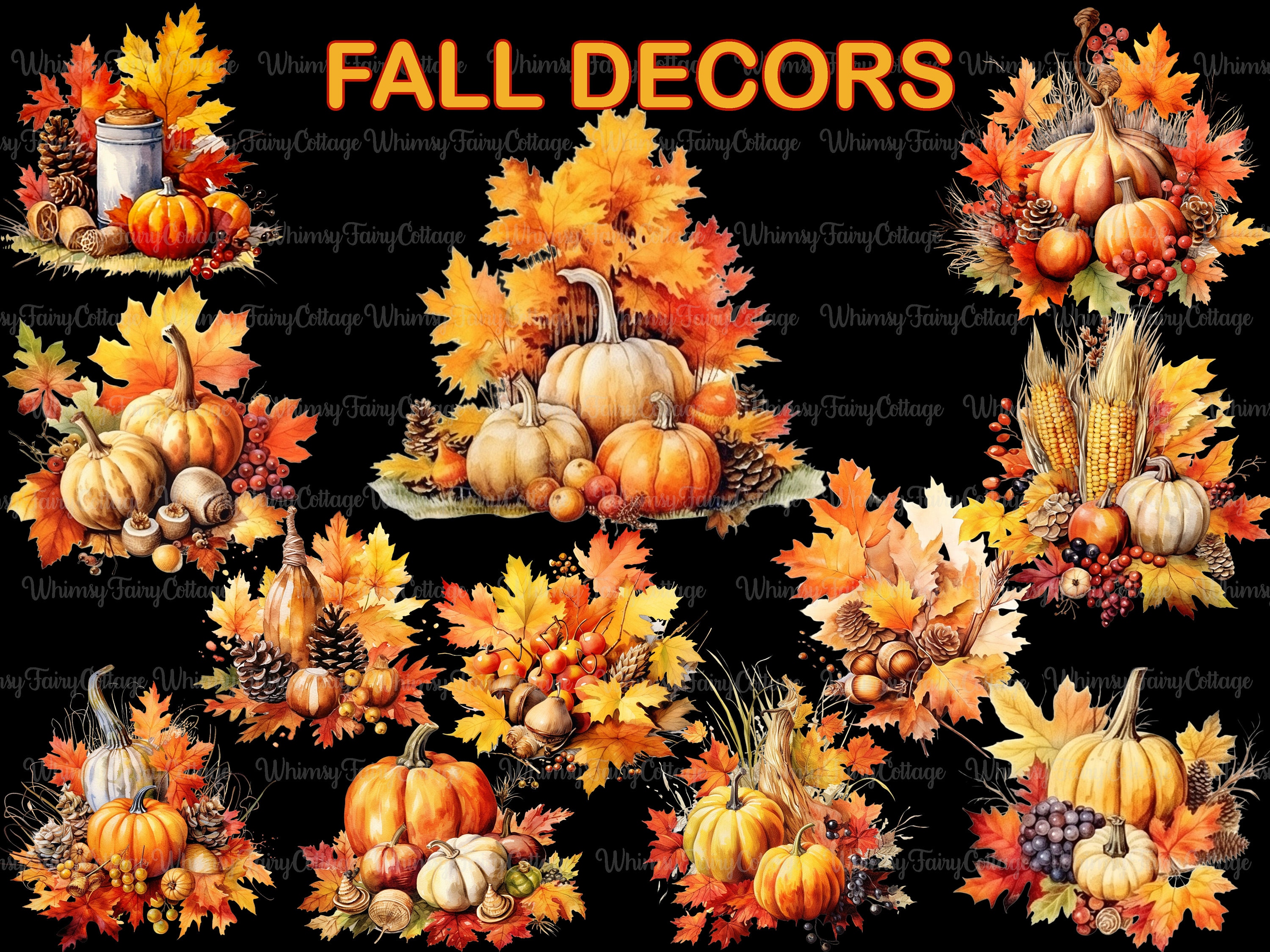 Fall Pumpkin Decorations PNG Transparent Clipart, Fall Foliage PNG ...