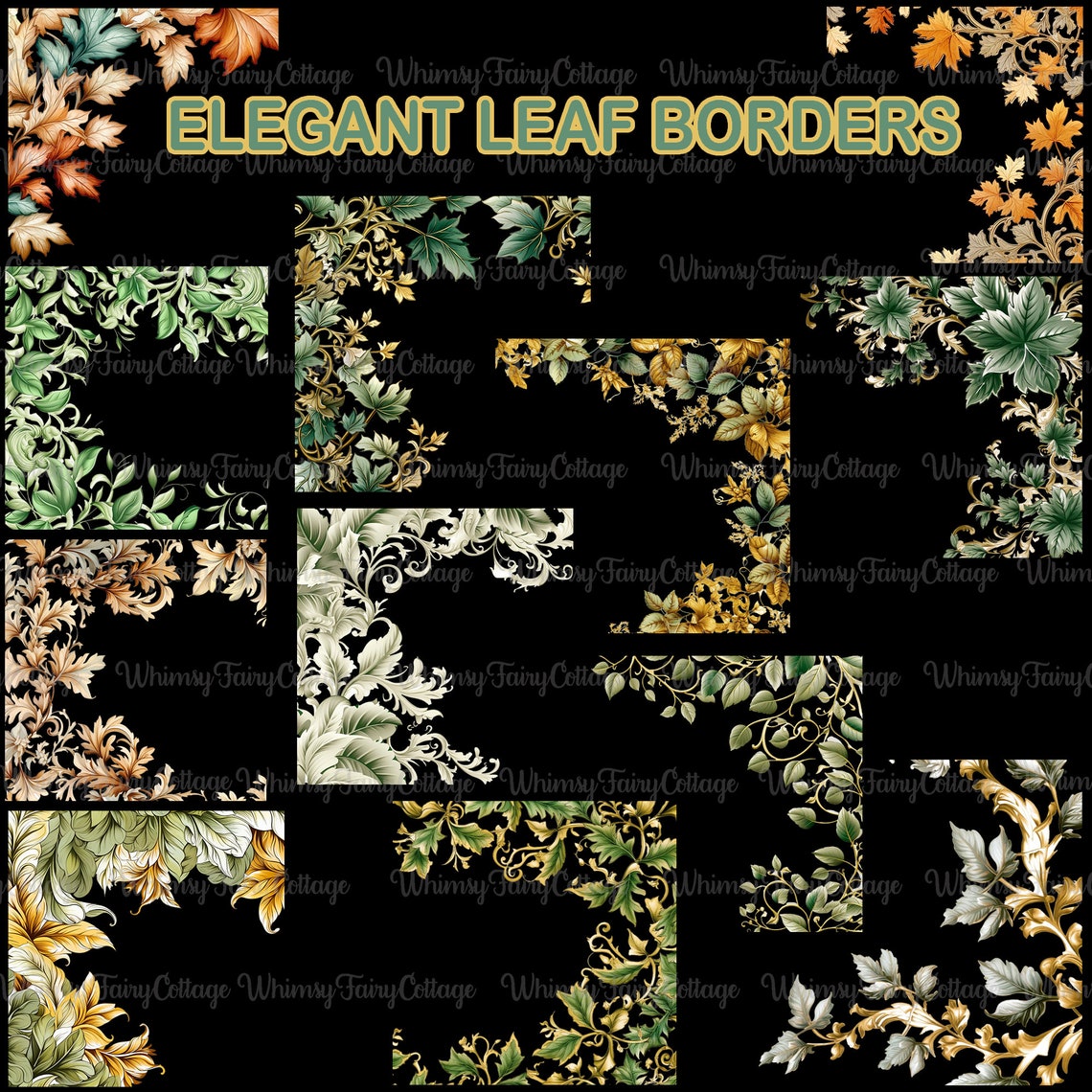 12 Elegant Leaf Border Clipart, Leaves Borders PNG, Journaling Frames ...