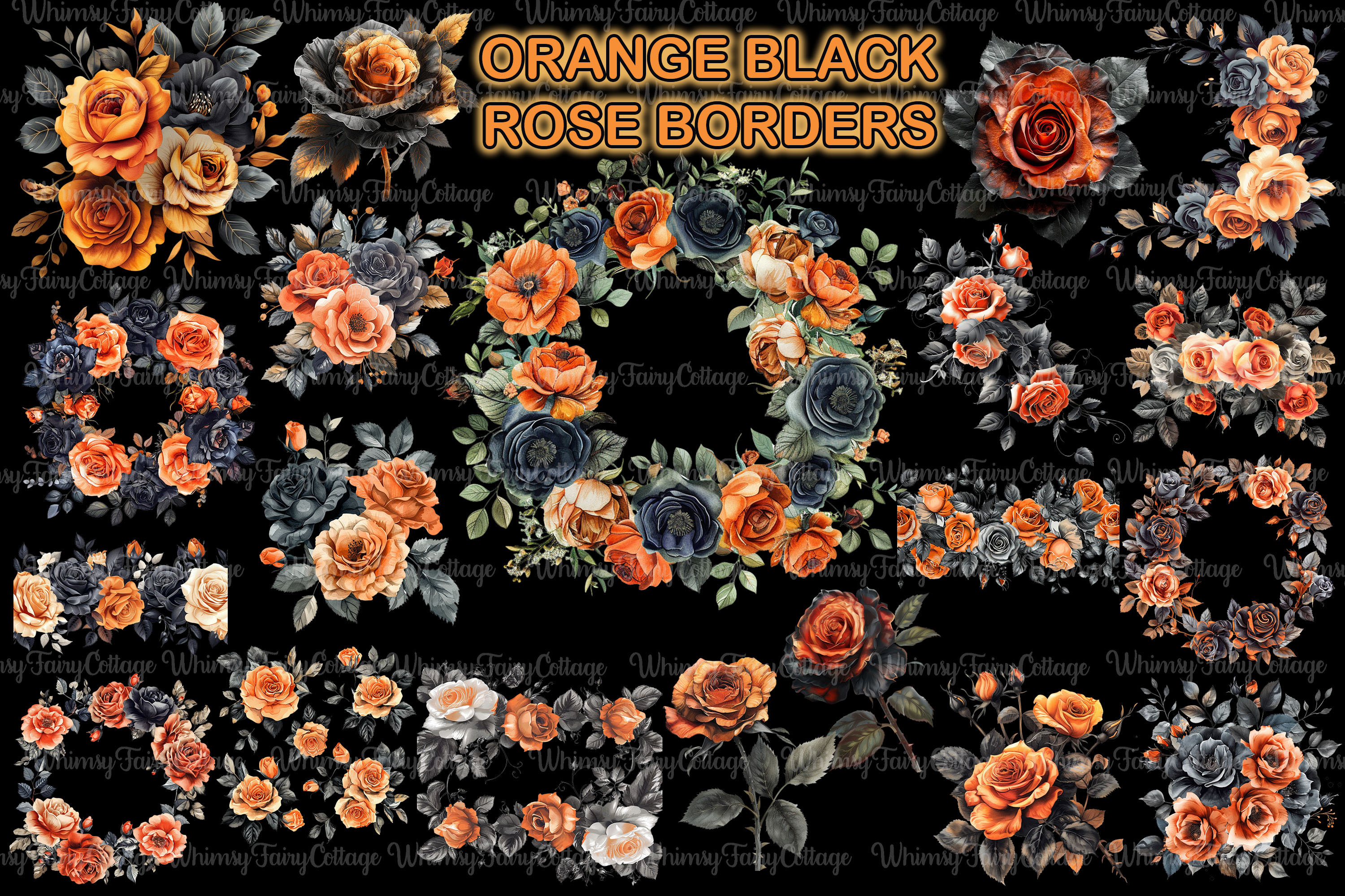 Orange Black Rose Border Clipart PNG Transparent, Floral Borders and ...
