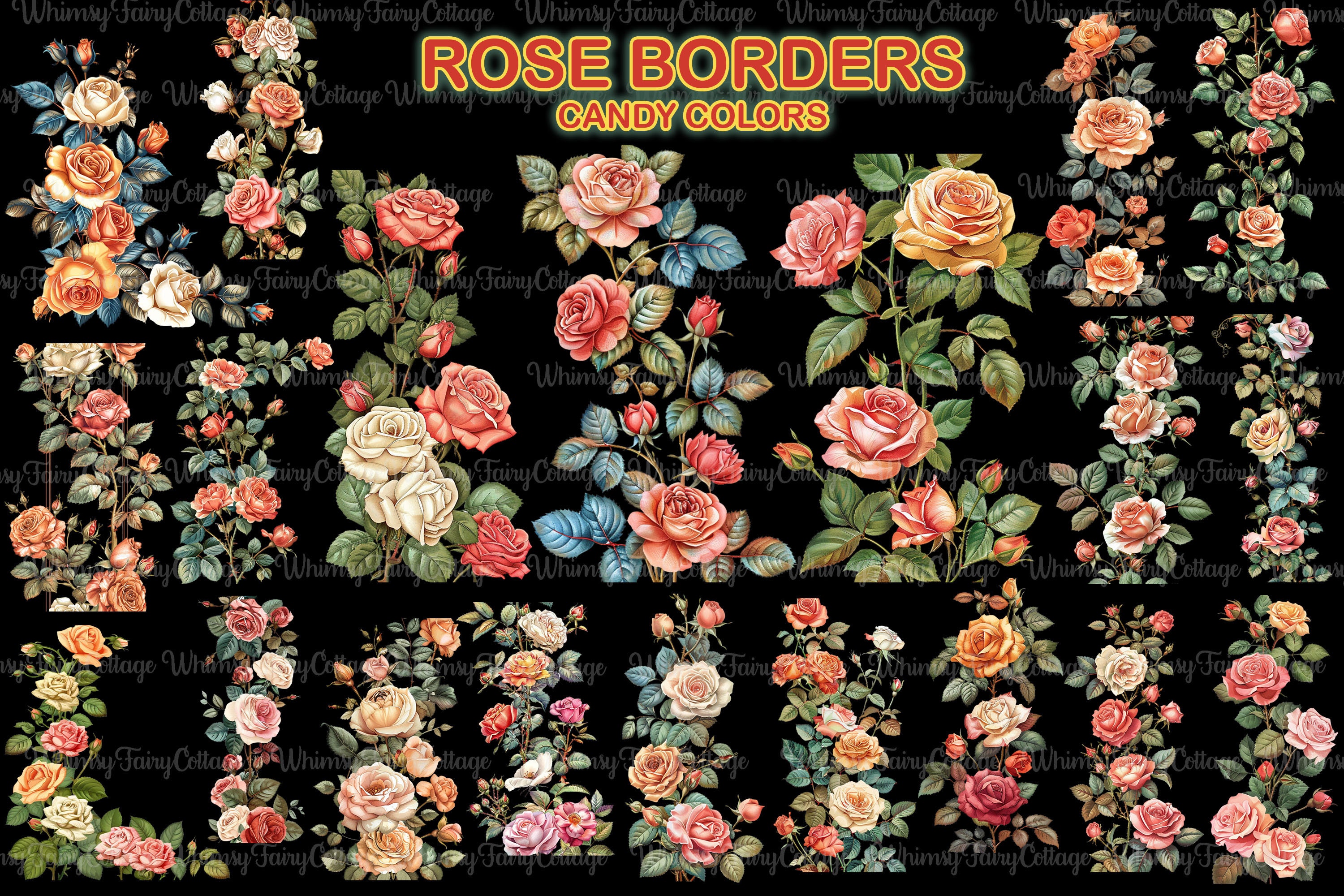 20 Rose Border Clipart PNG Transparent, Candy Color Roses Vertical ...