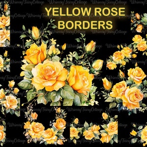 Watercolor Yellow Roses Border Clipart: Floral PNG (digital Download ...