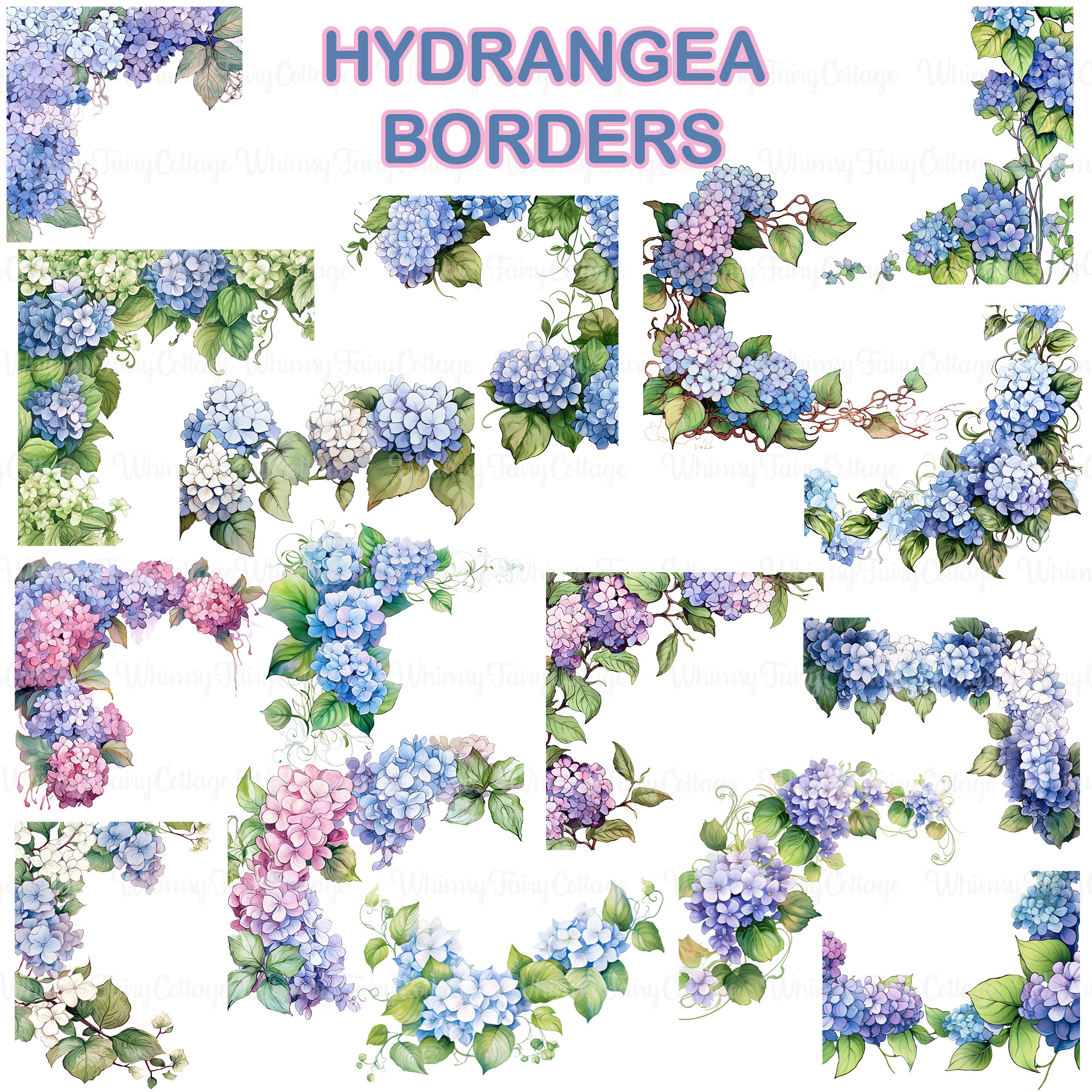 16 Hydrangea Border Clipart, Floral Frames and Borders PNG, Scrapbook ...