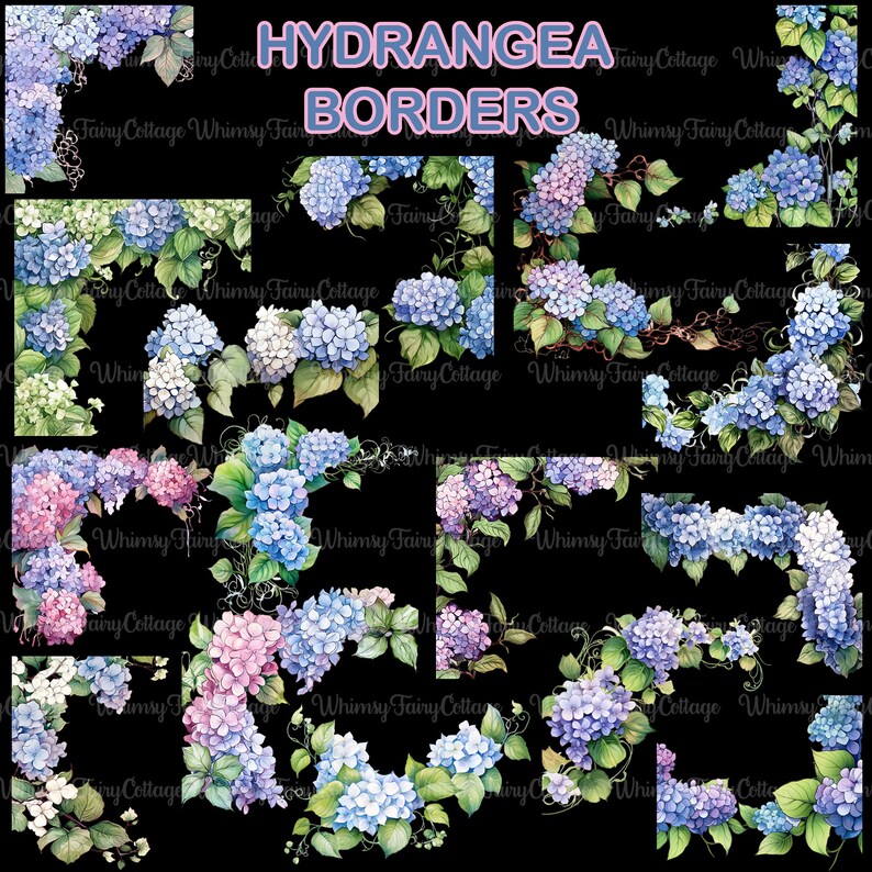16 Hydrangea Border Clipart, Floral Frames and Borders PNG, Scrapbook ...