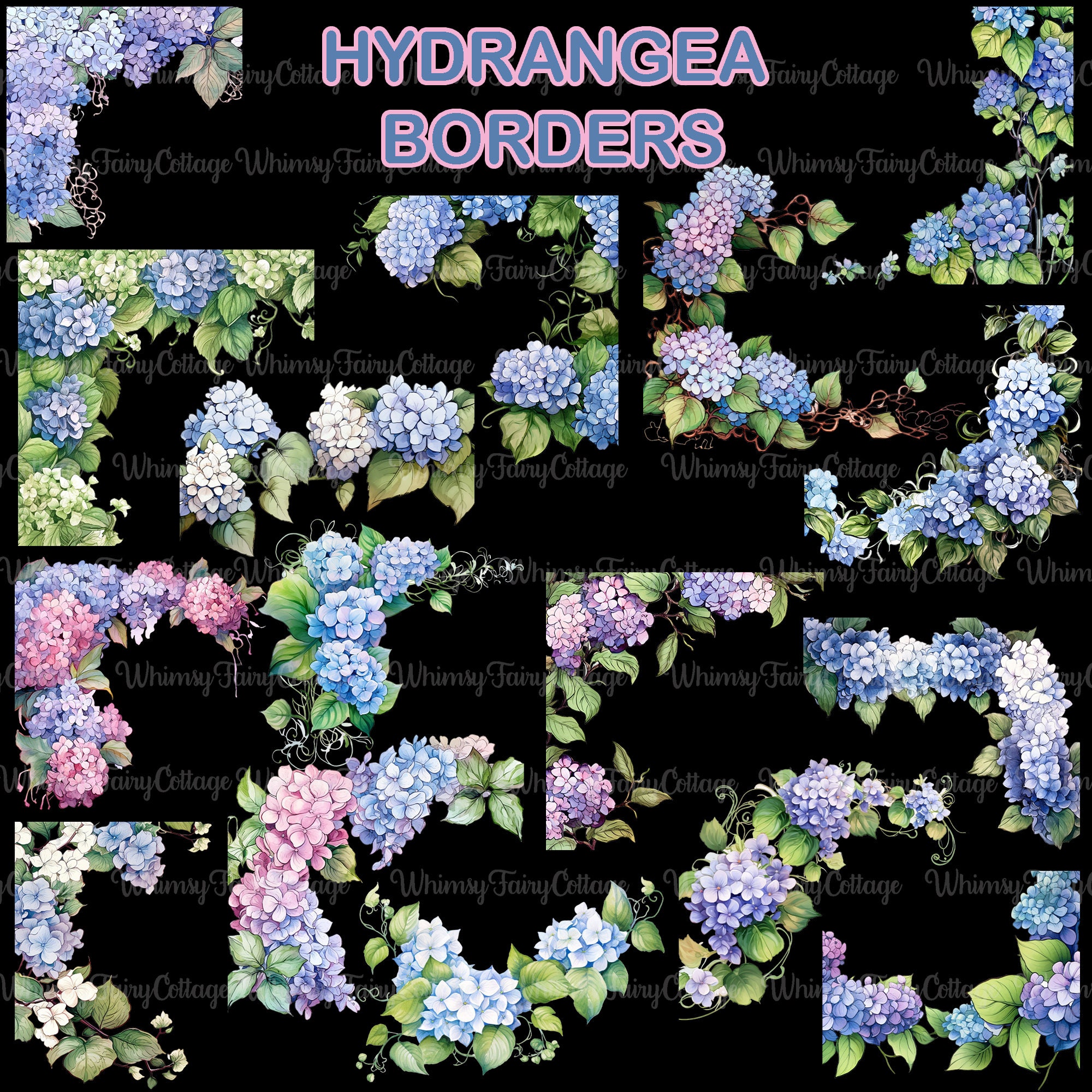 16 Hydrangea Border Clipart, Floral Frames and Borders PNG, Scrapbook ...