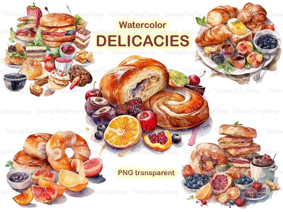Delicacy Food Clipart PNG Transparent, Pastry Logo PNG, Watercolor ...