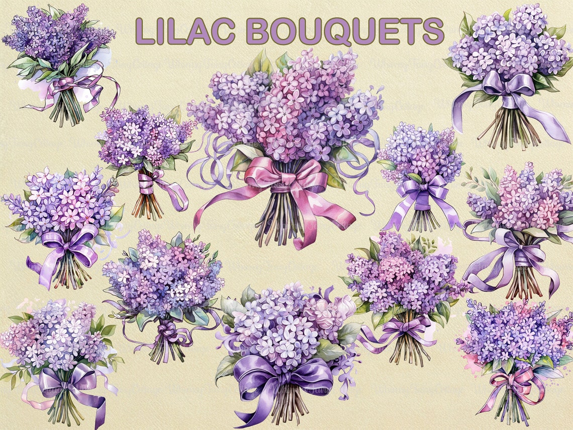 Lilac Bouquet Clipart 12 Lilac Bouquets PNG Sublimation - Etsy
