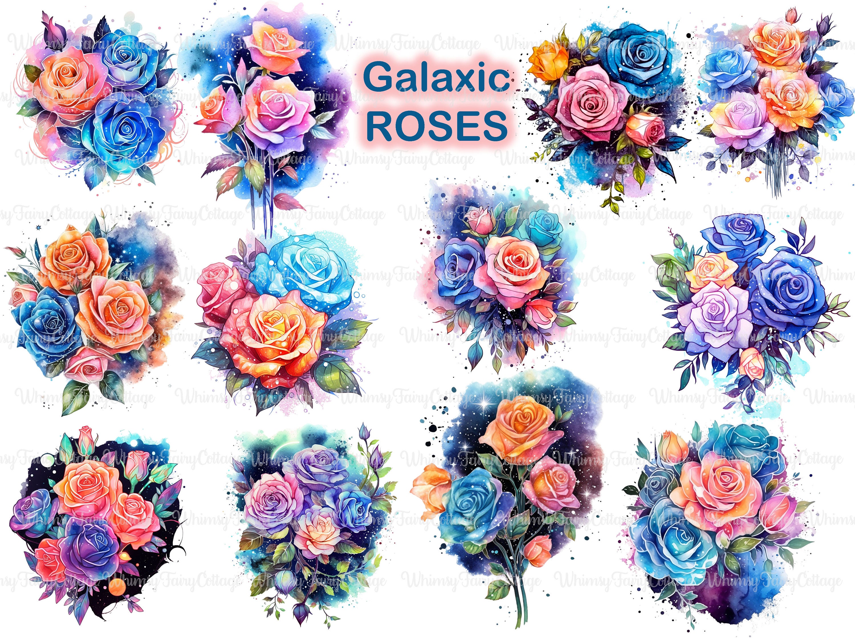 Galaxic Roses Bouquet Clipart Cosmic Rainbow Roses PNG - Etsy