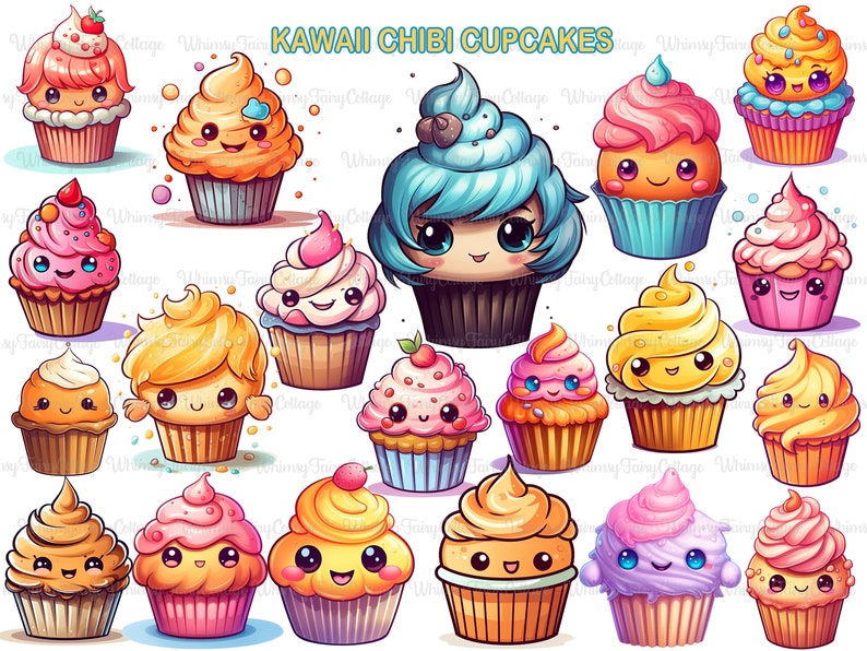 20 Cupcake Clipart PNG Transparente, Lindo Kawaii Cupcakes Digital Clip ...
