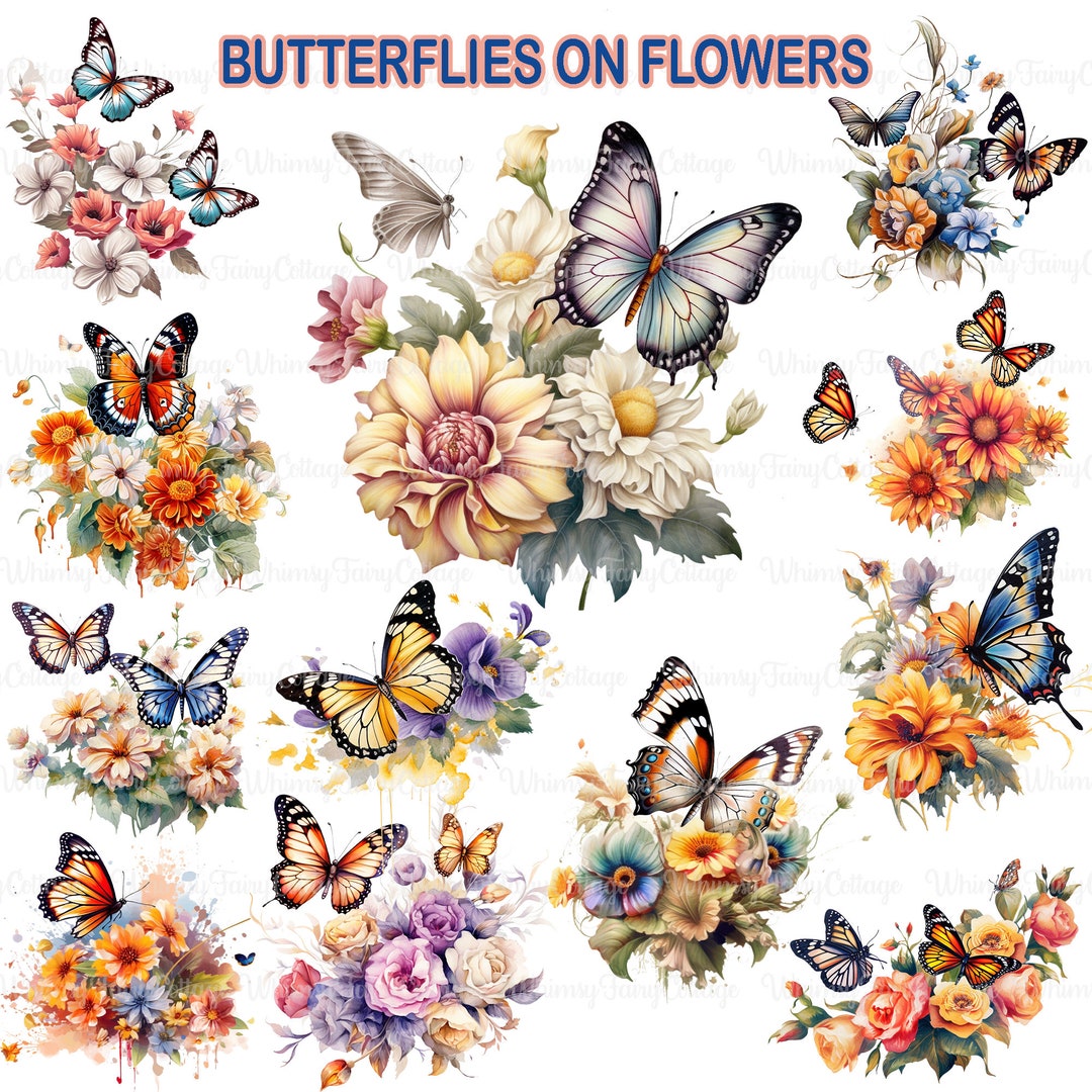 Butterflies on Flower Clipart, Flowers and Butterflies PNG Scrapbooking ...