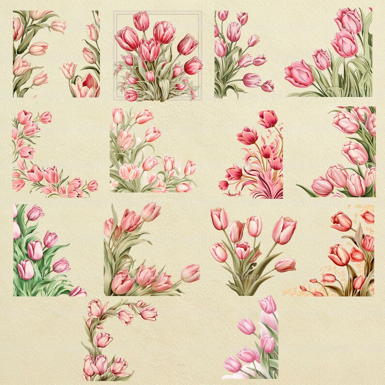 Pink Tulips Border Clipart PNG, Pastel Spring Flower Border Frames ...