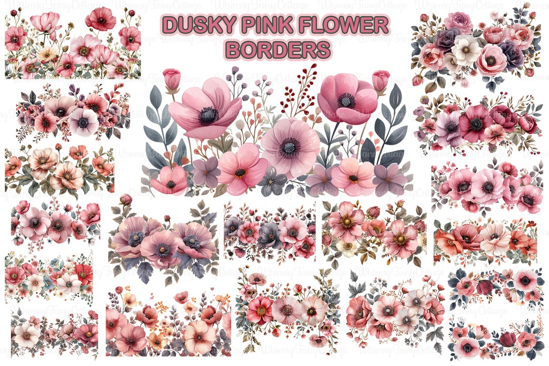 Dusky Pink Flower Borders PNG Clipart, Pink Floral Border and Frames ...
