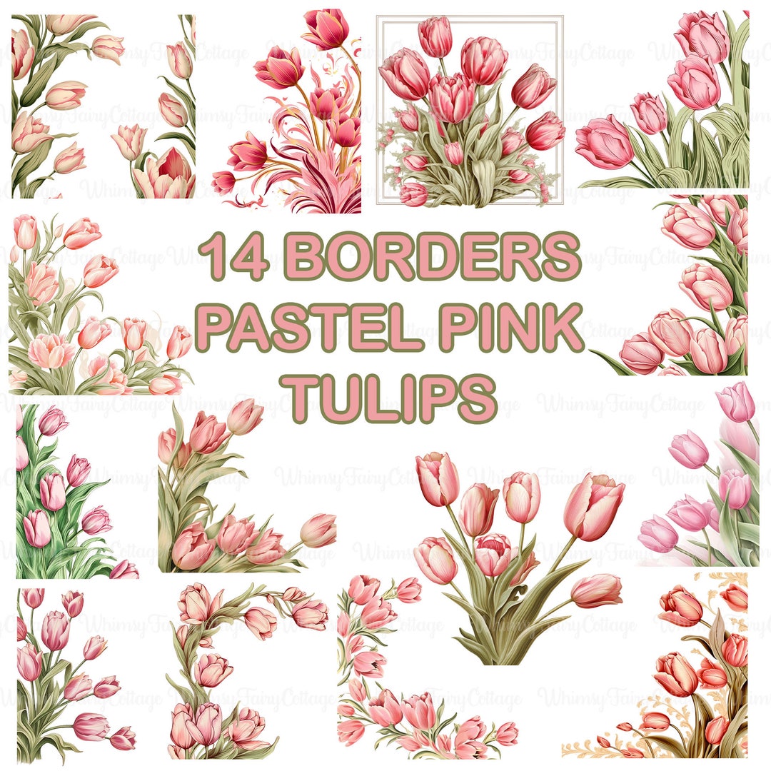 Pink Tulips Border Clipart PNG, Pastel Spring Flower Border Frames ...
