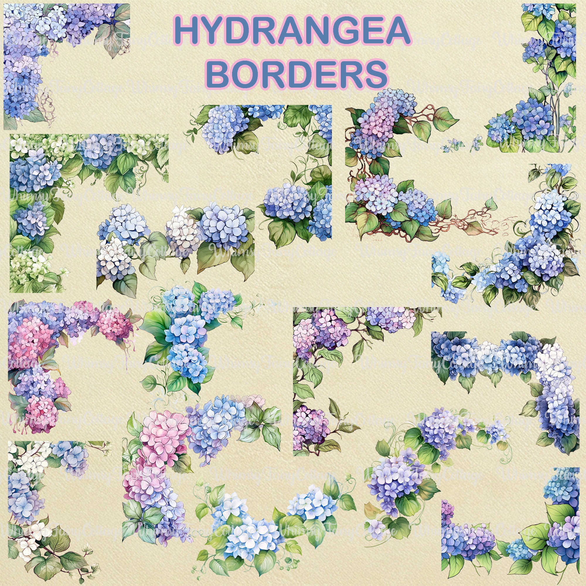 16 Hydrangea Border Clipart, Floral Frames and Borders PNG, Scrapbook ...