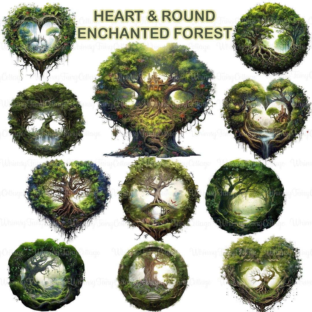 Heart and Round Enchanted Forest Clipart, Fantasy Woodlands PNG ...