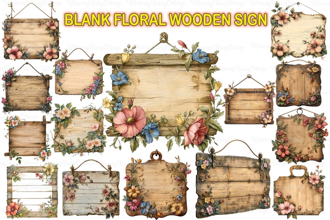 Floral Wooden Sign Clipart: Rustic Farmhouse PNG (digital Download) - Etsy