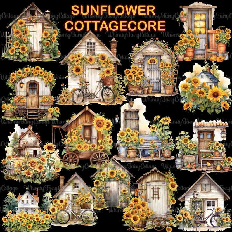 Sunflower Cottagecore Clipart, Sunflowers PNG, Cardmaking Scrapbooking ...