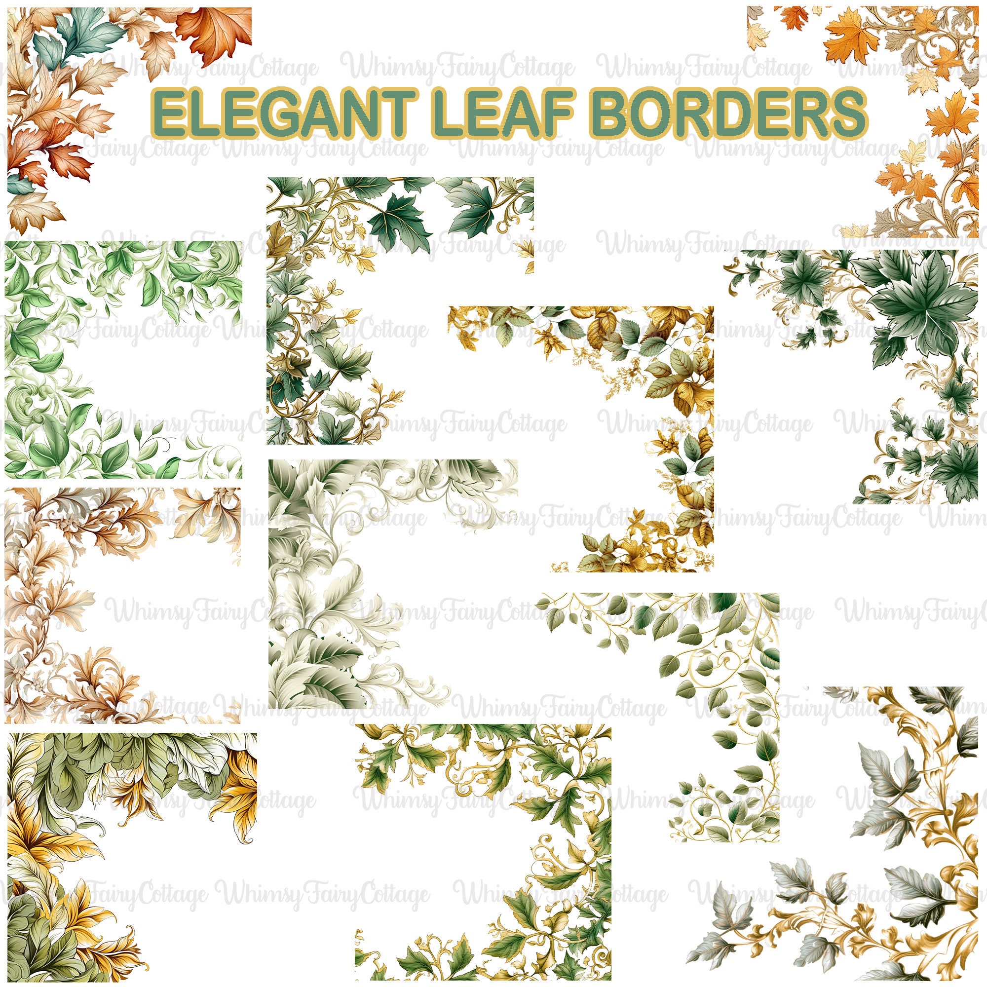 12 Elegant Leaf Border Clipart, Leaves Borders PNG, Journaling Frames ...