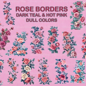 Rose Border Clipart PNG Transparent, Hot Pink and Dark Teal Dull Colors ...