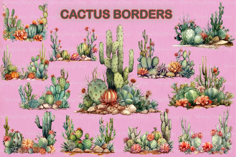 Cactus Border PNG Clipart, Cacti and Succulent Plants Digital Clipart ...