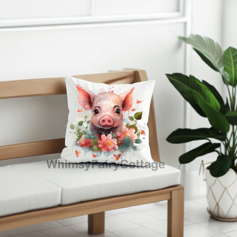 Watercolor Cute Piglets Clipart, Floral Baby Pigs Clipart, Sublimation ...