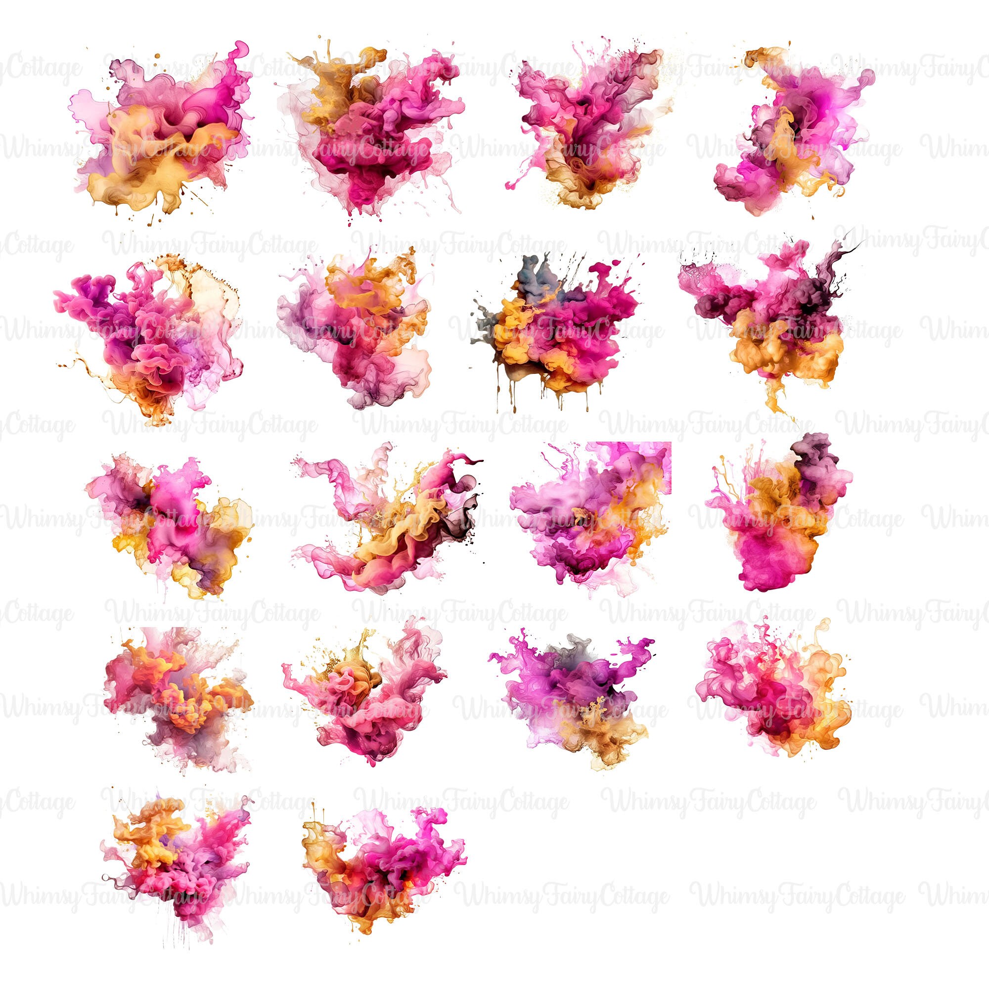 18 Pink and Metallic Gold Smoke Clipart, Colored Smoke Overlay ...