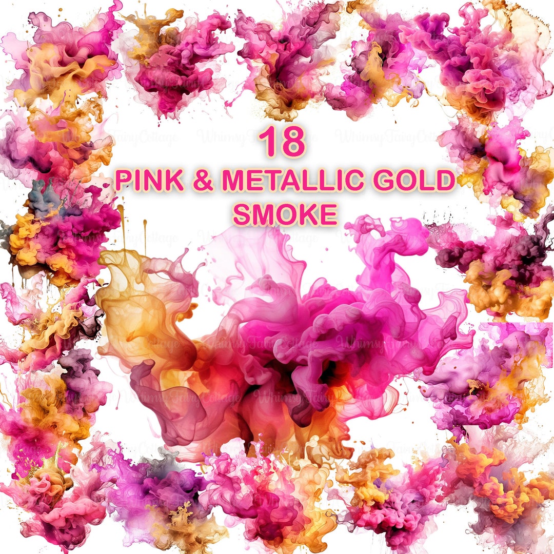 18 Pink and Metallic Gold Smoke Clipart, Colored Smoke Overlay ...