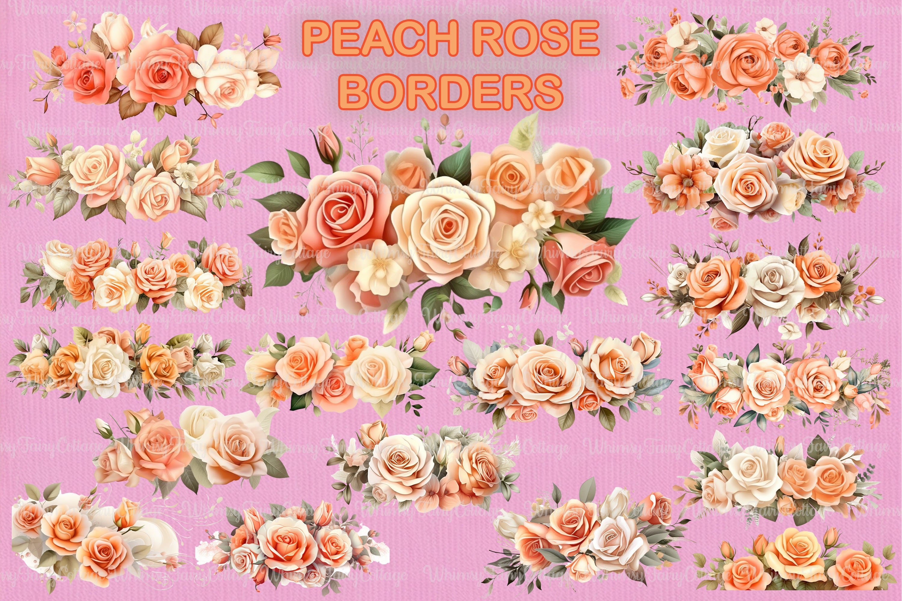 Peach Rose Borders PNG Clipart, Peach Flowers Border Banner Digital ...