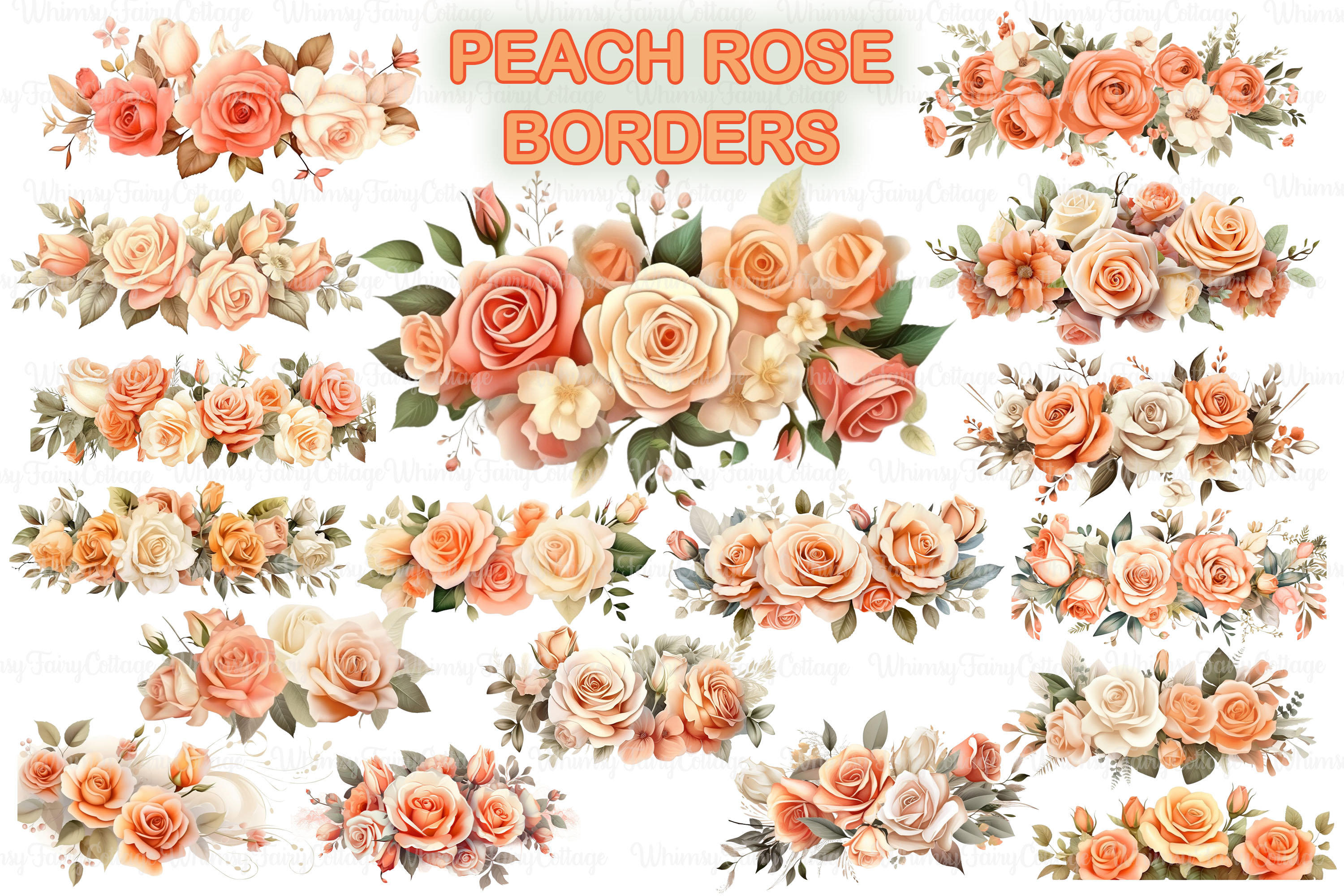 Peach Rose Borders PNG Clipart, Peach Flowers Border Banner Digital ...