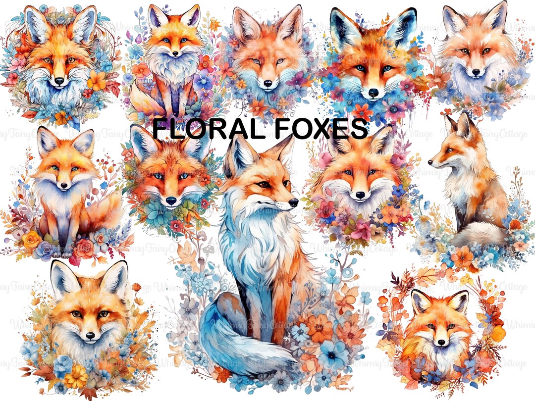 Floral Fox Clipart PNG Transparent, Whimsical Foxes PNG, Baby Animals ...