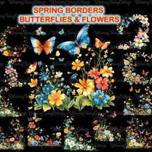 20 Spring Butterflies and Flowers Border Clipart PNG Transparent ...
