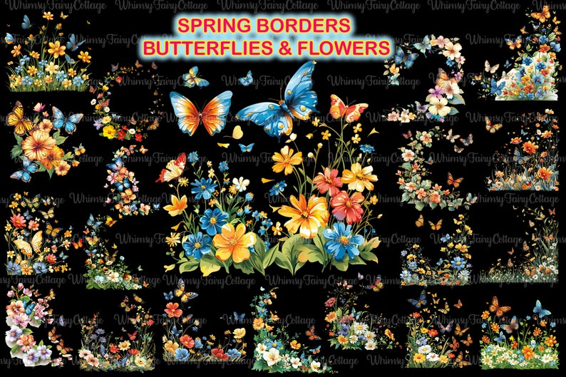 20 Spring Butterflies and Flowers Border Clipart PNG Transparent ...