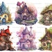6 Watercolor Fairy Houses Clipart PNG Mushroom Stone House - Etsy