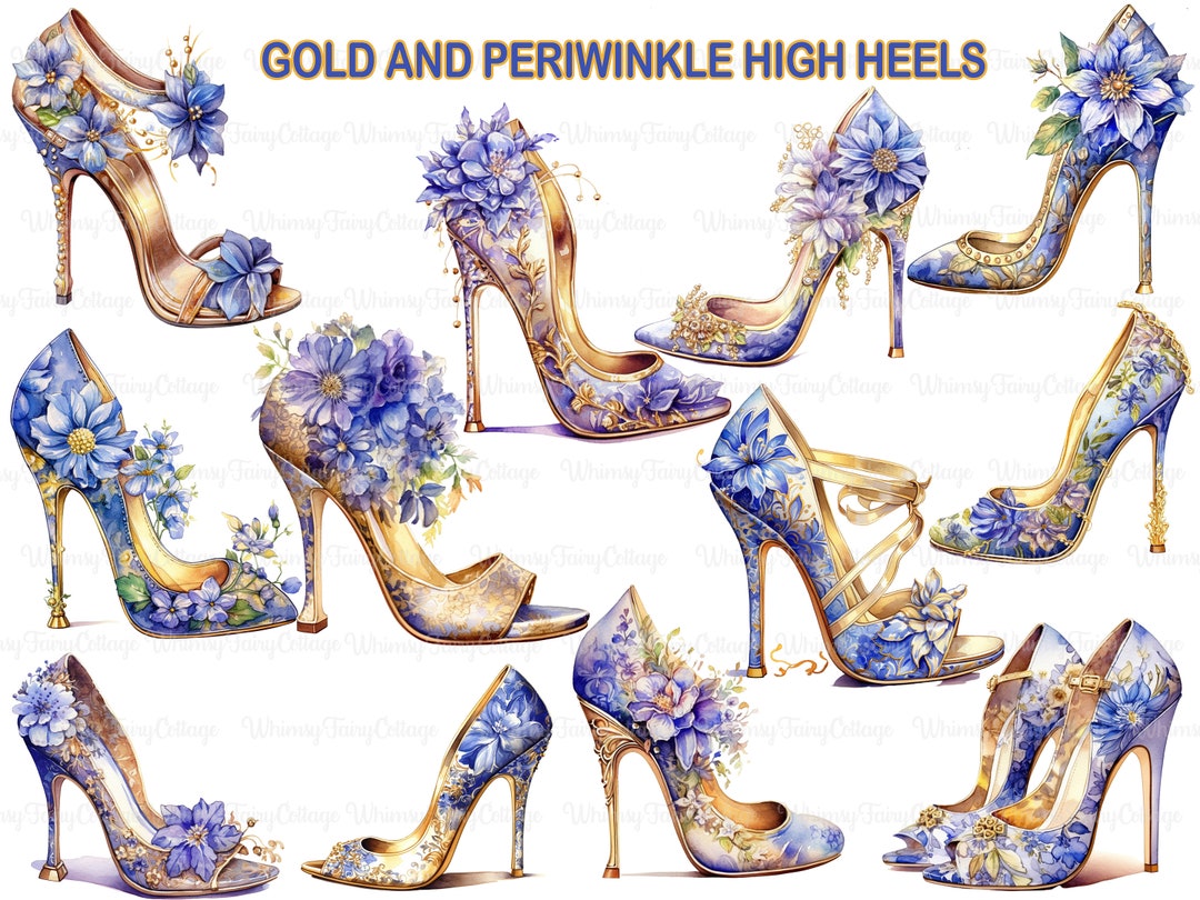 Gold and Periwinkle High Heel Shoes Clipart PNG Transparent, Blue ...