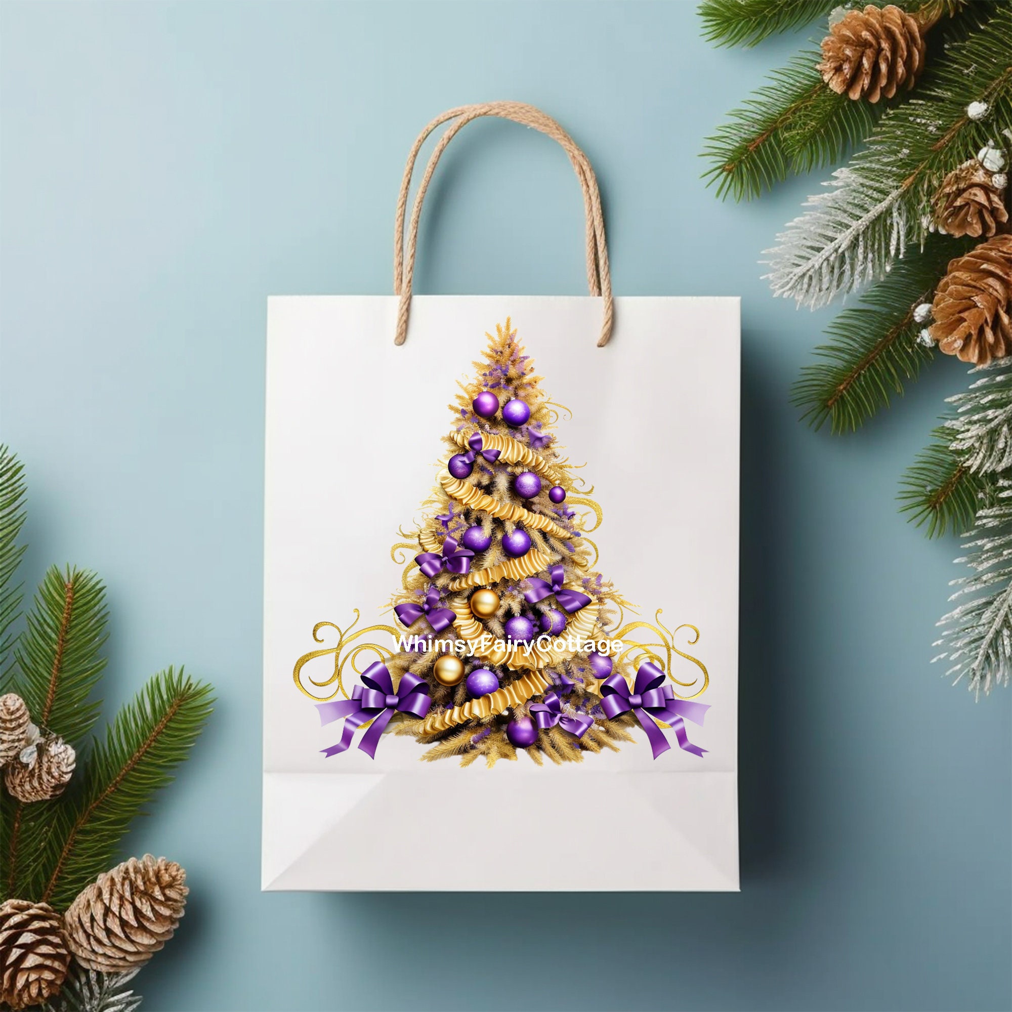 Purple and Gold Christmas Tree Clipart PNG Transparent, Christmas Card ...