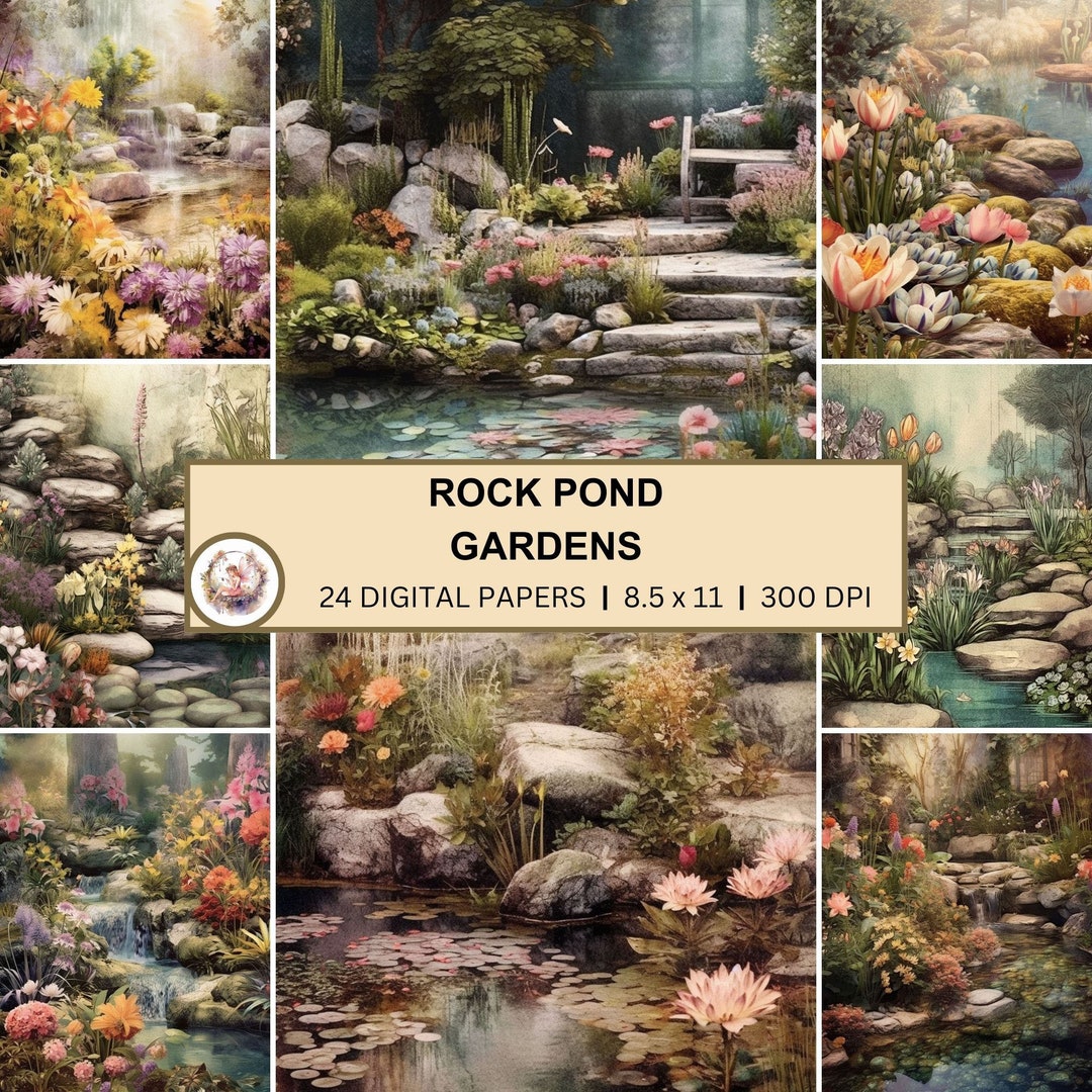Rock Pond Gardens Background Papers, Landscape Nature Digital Paper ...