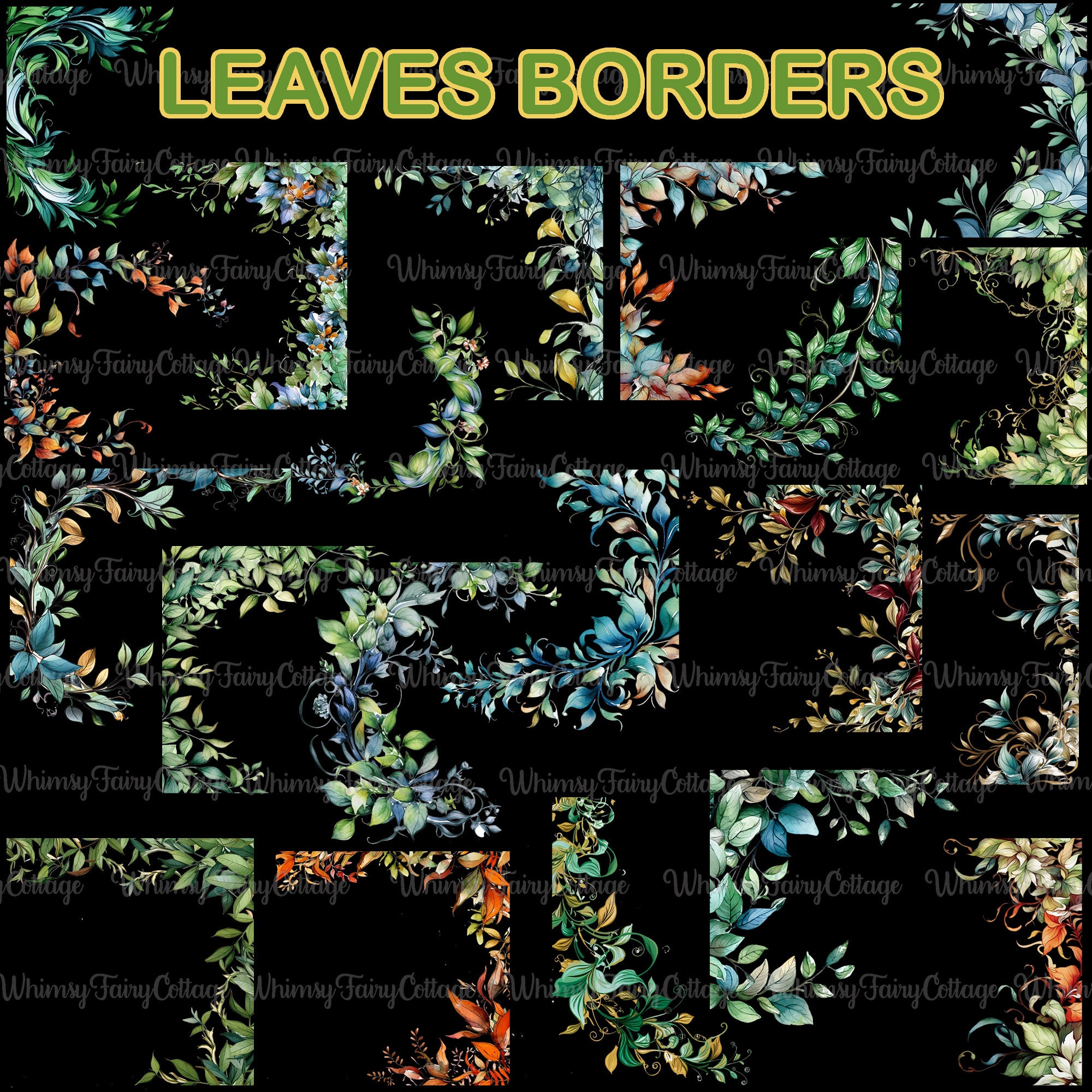 20 Leaves Border Clipart, Cardmaking Borders PNG, Foliage Journaling ...