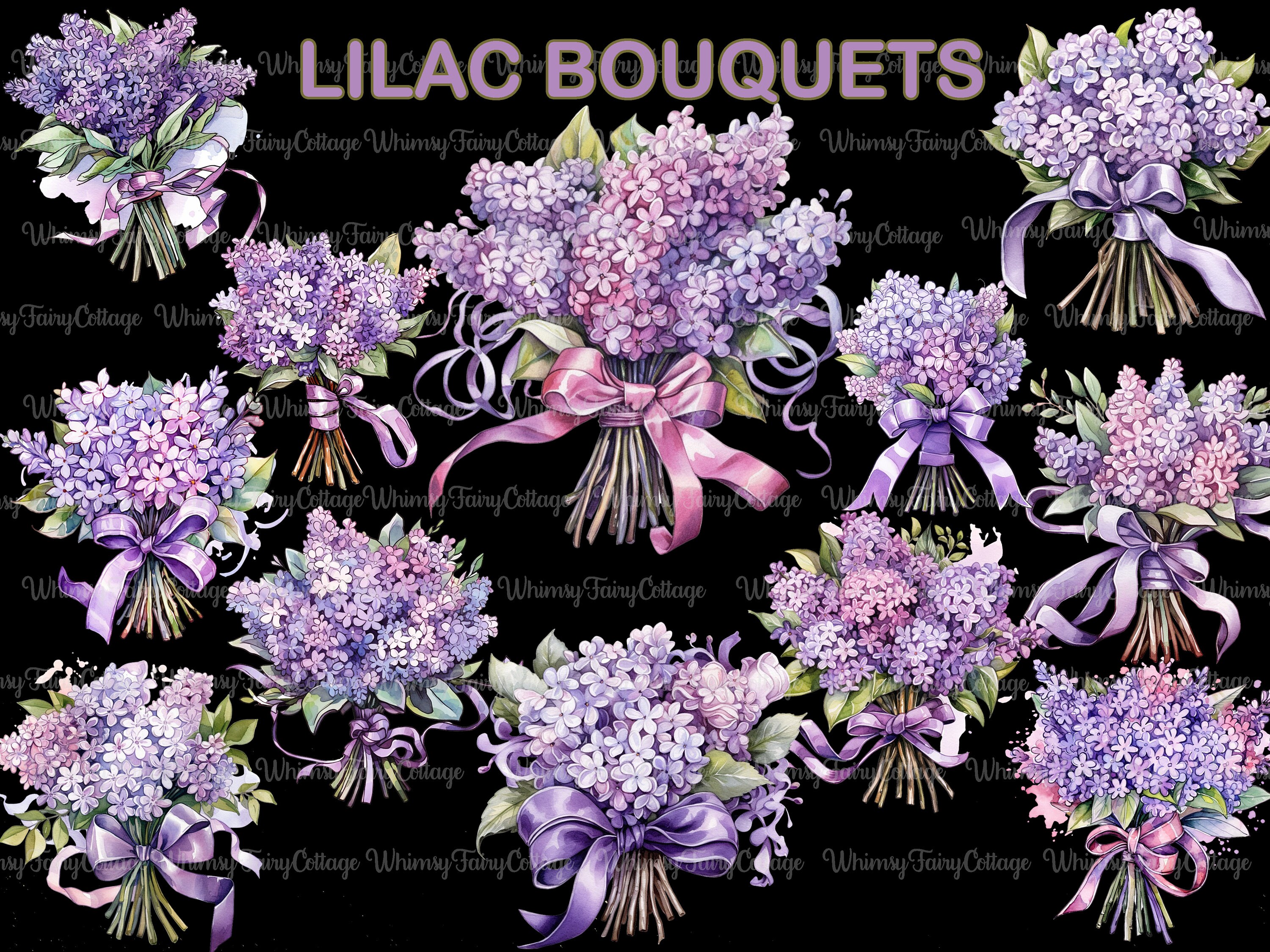 Lilac Bouquet Clipart 12 Lilac Bouquets PNG Sublimation - Etsy