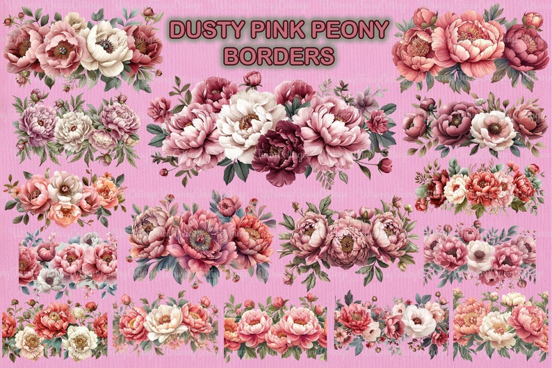 Dusky Pink Peony Border Clipart, Pink Peonies PNG Transparent, Floral ...
