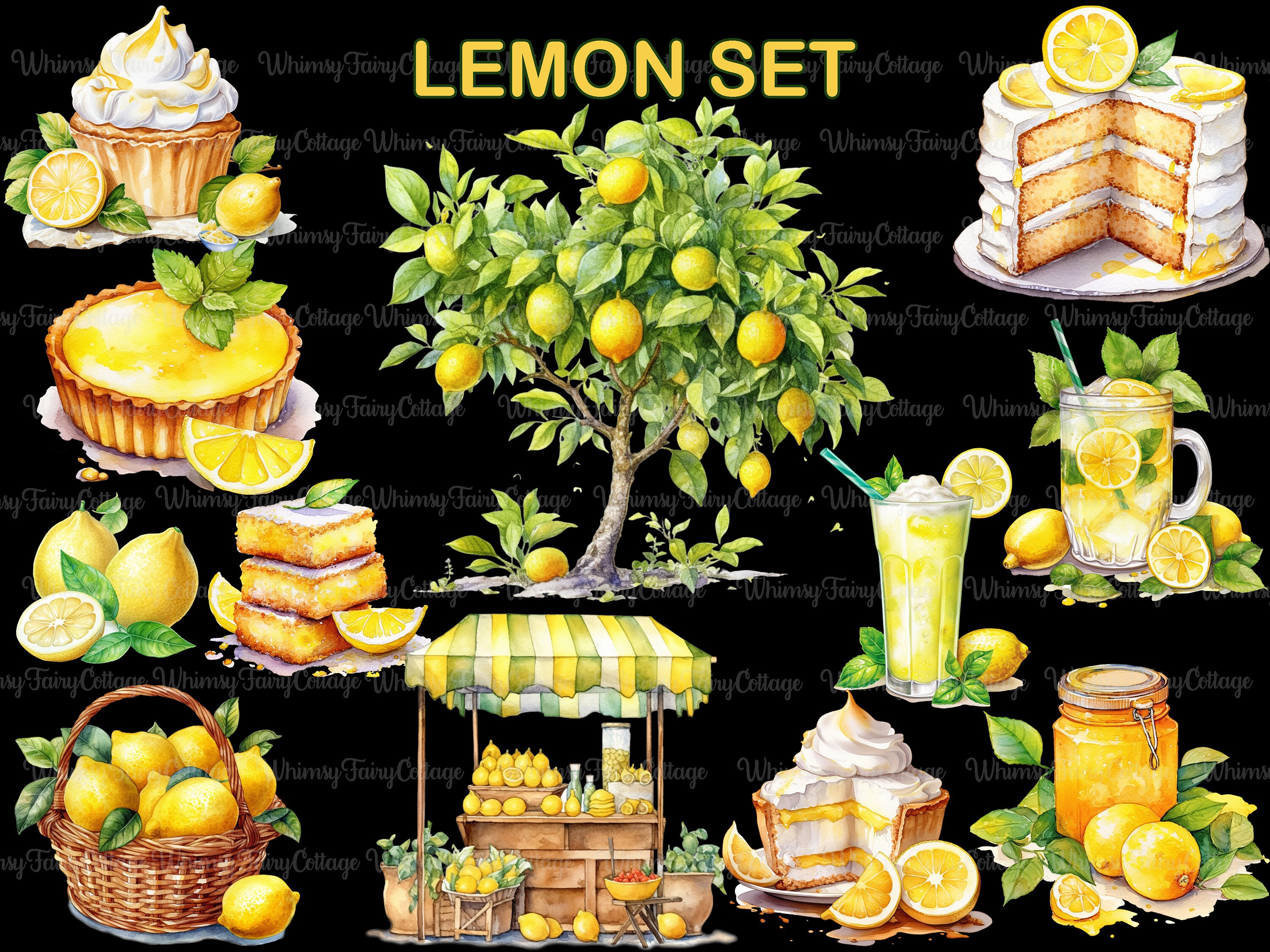 Lemon Clipart Bundle, Watercolor Lemons PNG Transparent, Yellow Fruits ...