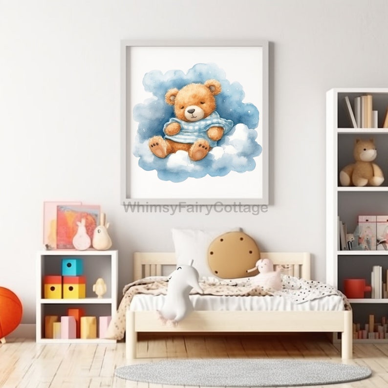 Blue Baby Teddy Bear Sleeping Clipart PNG Transparent, Boy Nursery ...