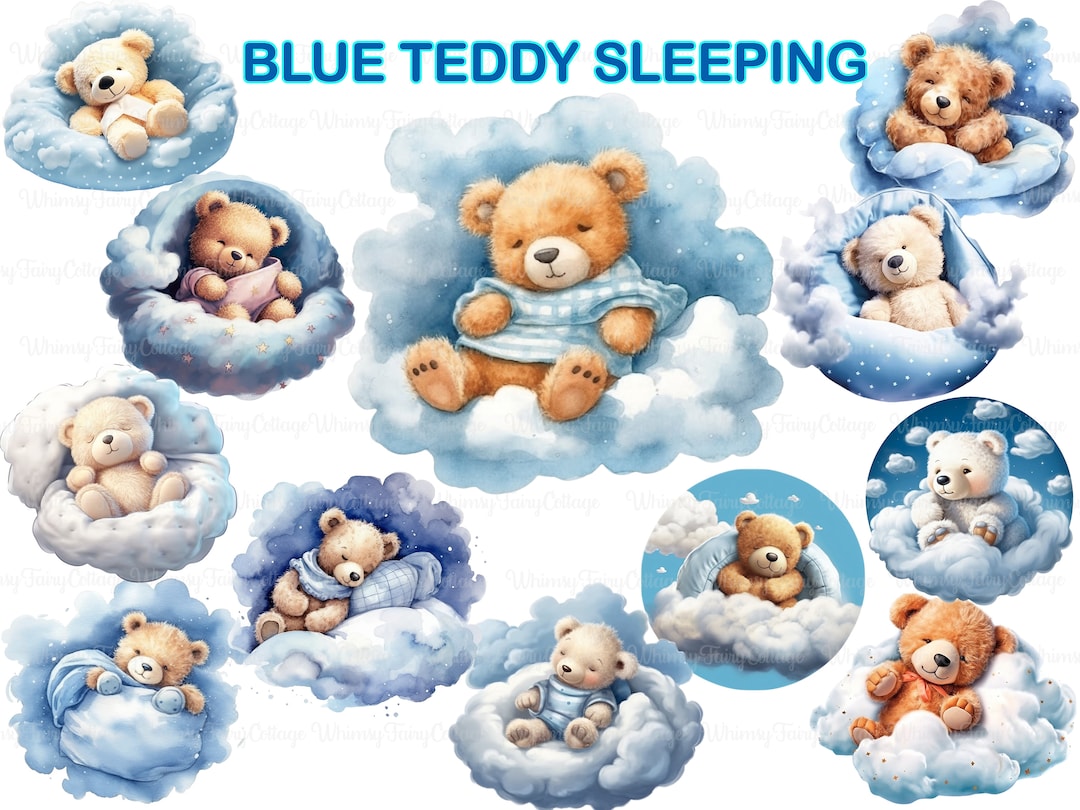 Blue Baby Teddy Bear Sleeping Clipart PNG Transparent, Boy Nursery ...