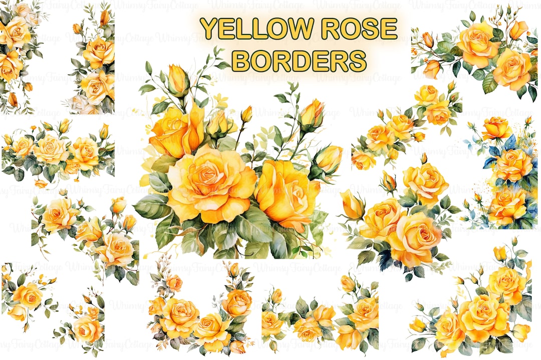 Yellow Roses Border PNG Clipart, Watercolor Floral Borders Digital Clip ...